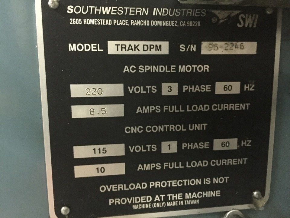 Southwestern Industries ProtoTrak DPM 3-Axis CNC Bed Mill W/Tooling New ...