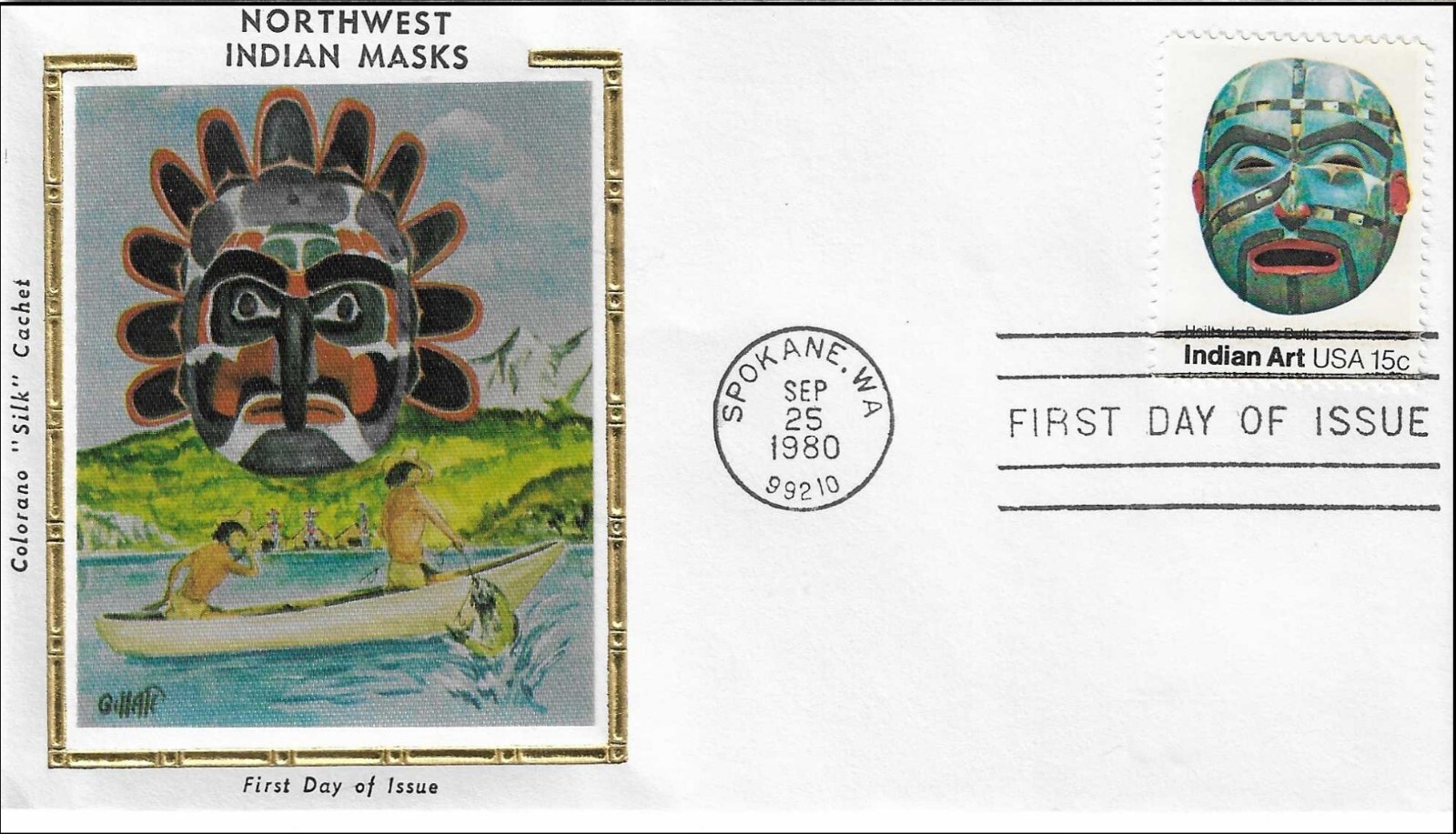 Heiltsuk Bella Bella Northwest Indian Art Mask Gold USA Colorano Silk ...