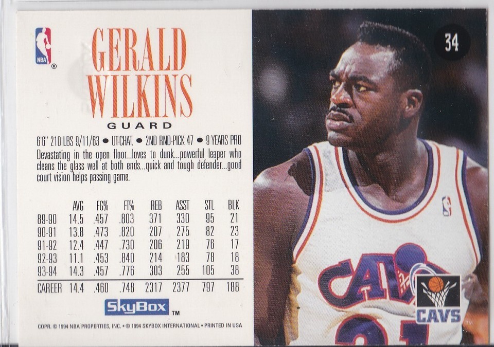 M) 1994-95 SkyBox NBA Basketball Trading Card - Gerald Wilkins #34 | eBay