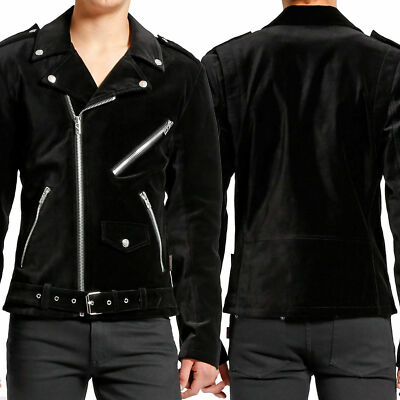 Gothic Moto Black Velvet Motorcycle Jacket Punk Fetish EMO Biker Jacket ...