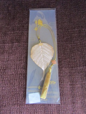 Rose-Gold Painted Real Leaf Bookmark from Buddhist Temple in Kaohsiung ...