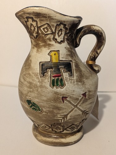 Vtg Native American Indian Symbols Pottery Pitcher Vase Original Label ...