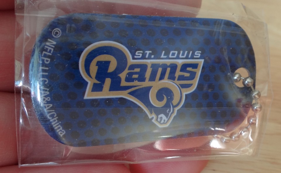 Football Keychain Dog Luggage Tag with 21" Necklace Bead Chain Rams | eBay