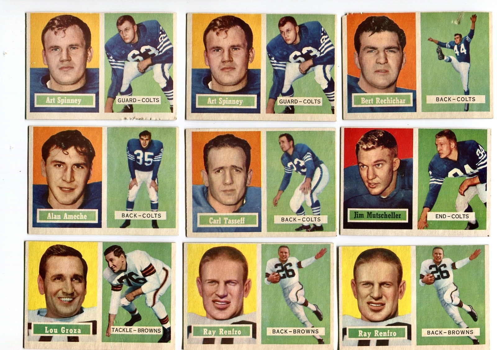 Lot of 11 1957 Topps Football Cards; 6 Baltimore Colts & 5 Cleveland ...