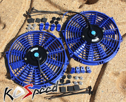 2X UNIVERSAL BLUE 10" ELECTRIC RADIATOR/ENGINE COOLING FANS+MOUNTING ...