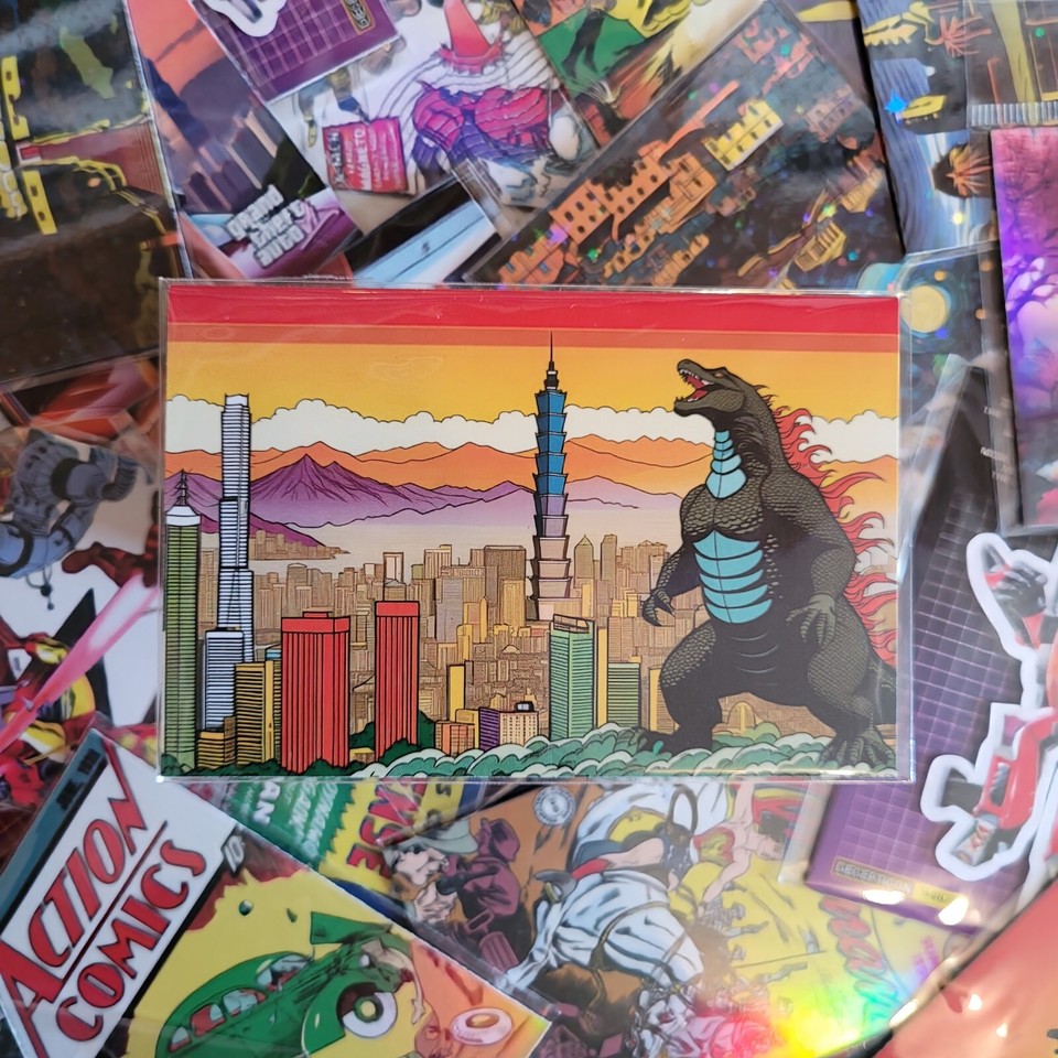 Godzilla Taipei 101 Taiwan Fantasy Comic Art collectible fridge magnet ...