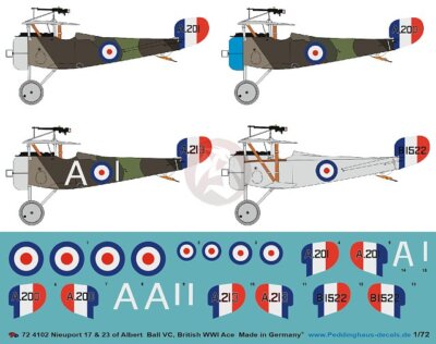 Peddinghaus 1/72 Nieuport 17 & 23 Markings WWI Albert Ball (4 plane ...