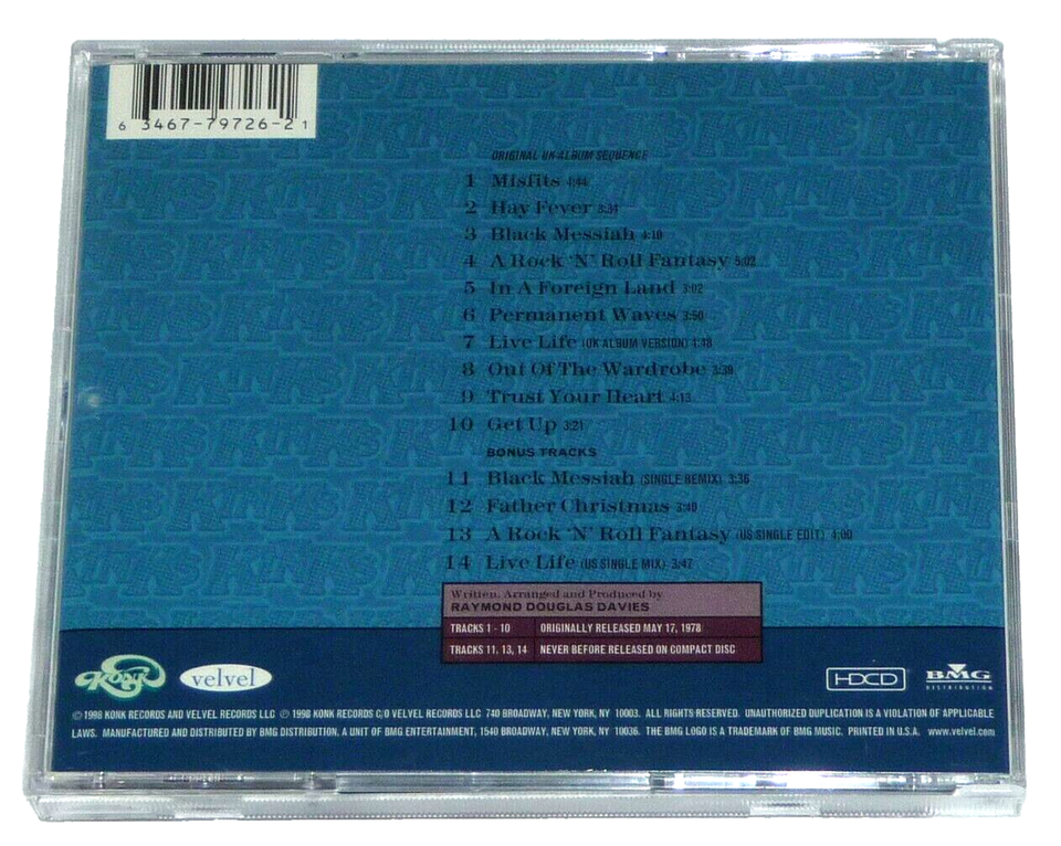 THE KINKS- "MISFITS" REMASTERED HDCD CD with 4 BONUS TRACKS 1998 VELVEL ...