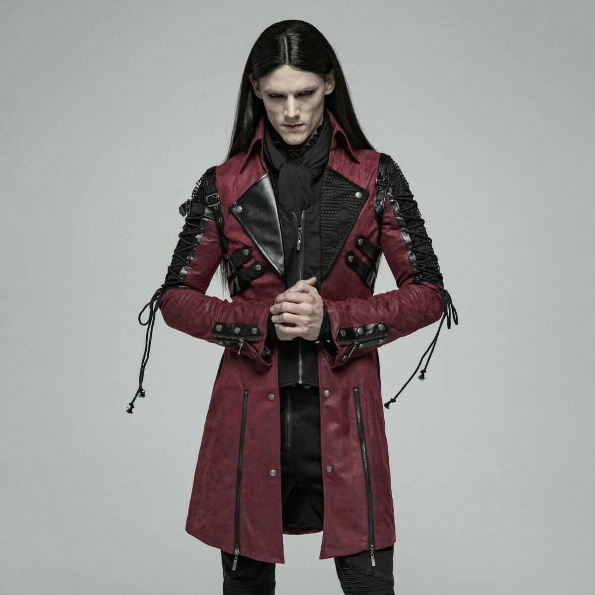 Authentic PUNK RAVE Gothic Vampire Heavy Metal Black Red Jacket Coat ...