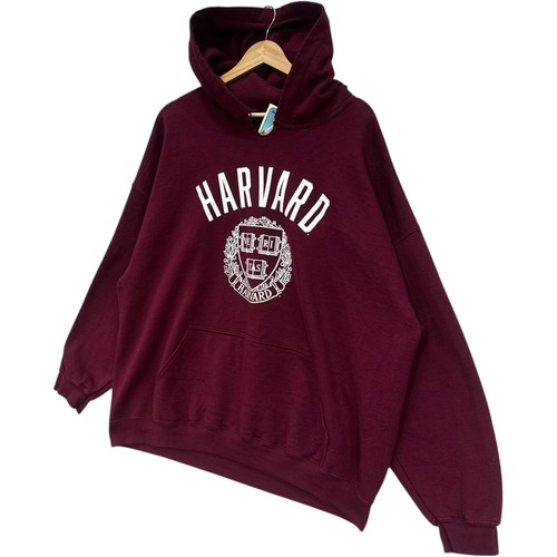 Mens Vintage Harvard Crest Cut Neck Maroon Hoodie XXL | eBay