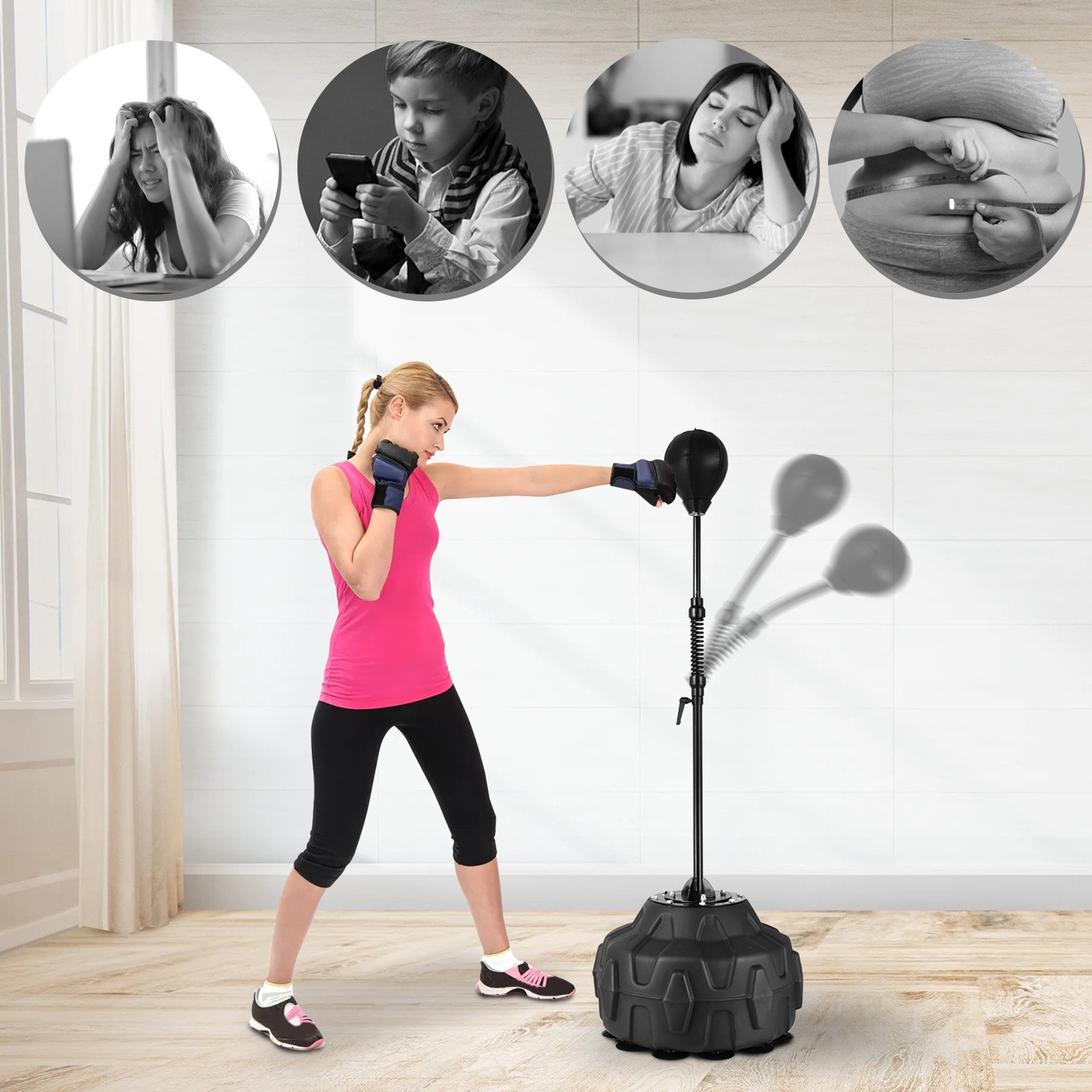 Adjustable Reflex Speed Bag Thick Base Punching Bag Free Standing ...
