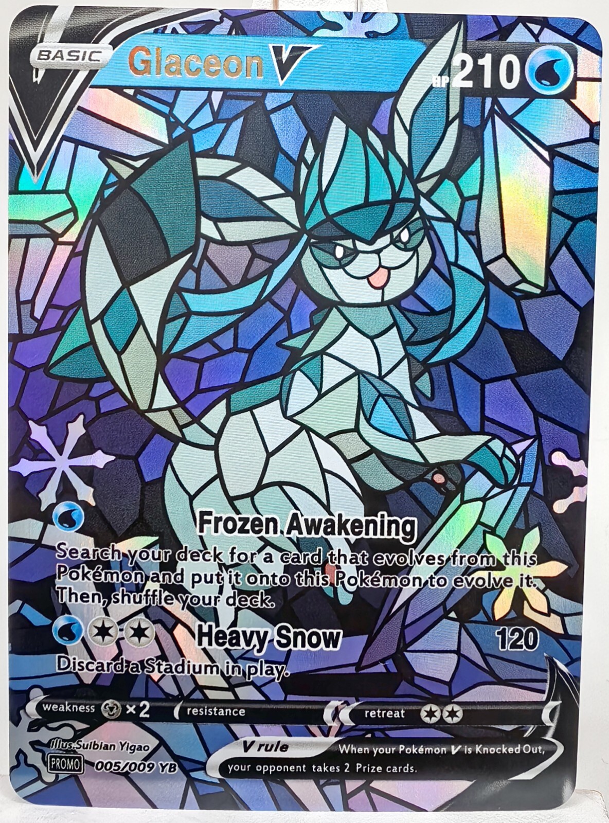 Custom Stained Glass Pokemon Glaceon Anime Game Collectible Card Holo ...