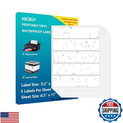 100 Pcs Water Bottle Labels 8.2x2 inch Printable Glossy White Waterproof Viny | eBay