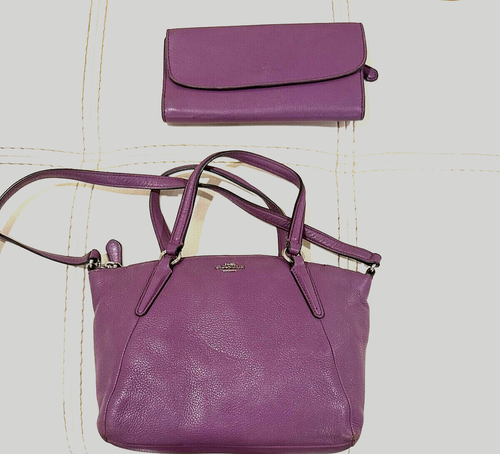 COACH 57563 Mini KELSEY Purple Pebble Leather Satchel Crossbody Bag and ...