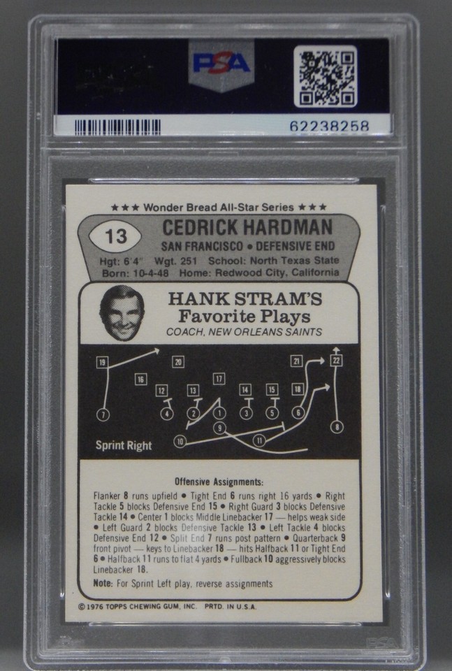 1976 Wonder Bread #13 CEDRICK HARDMAN PSA 9 Football NFL defensive end ...