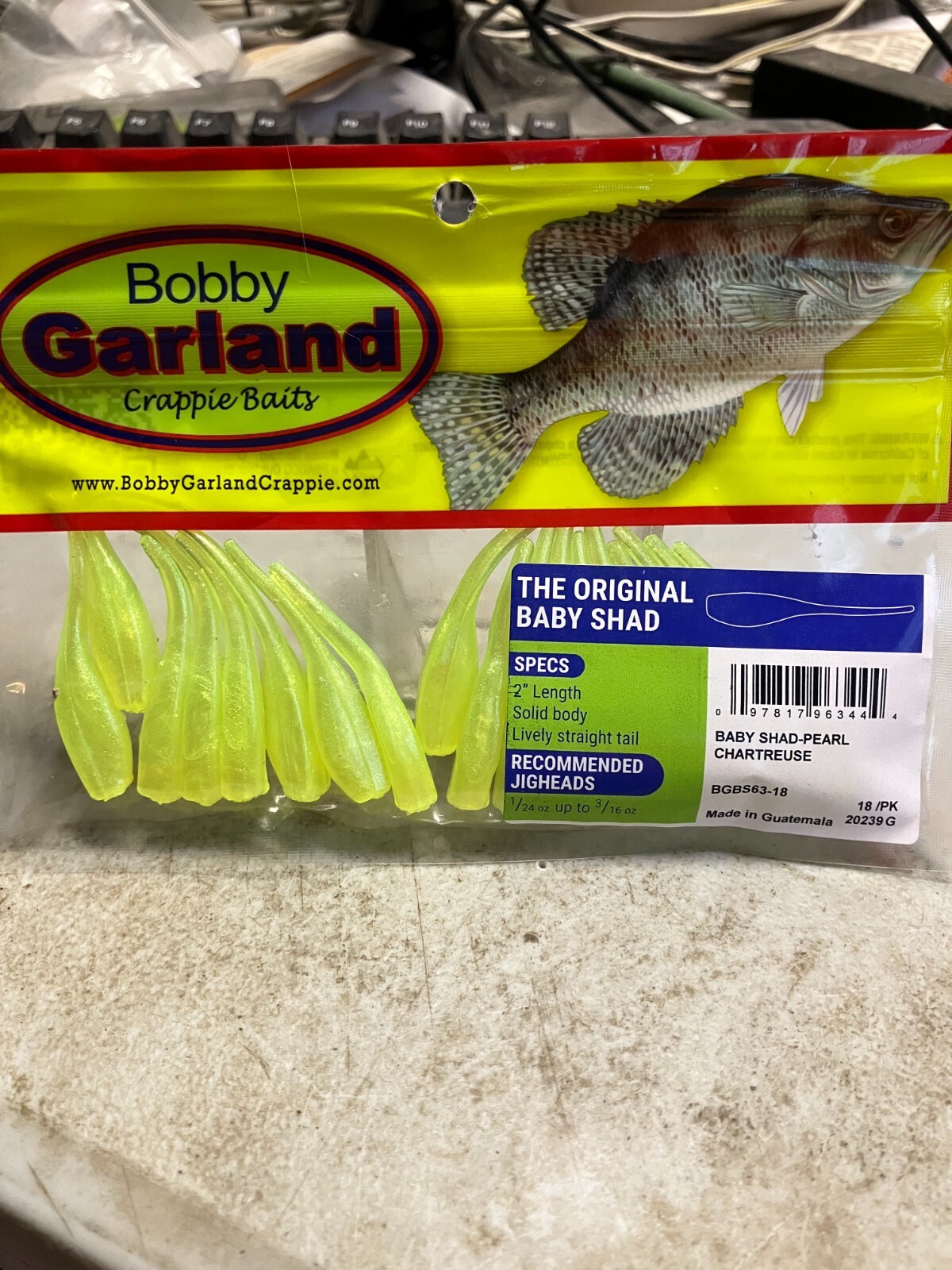 Bobby Garland Original Baby Shad 2" Pearl Chartreuse Bait NIP 18 Per ...