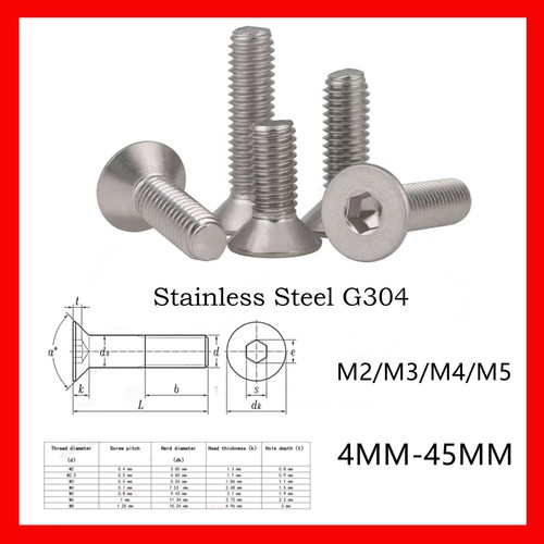 M2 M3 M4 M5 Screw s Bolt s Countersunk CSK Socket Head Flat Stainless ...