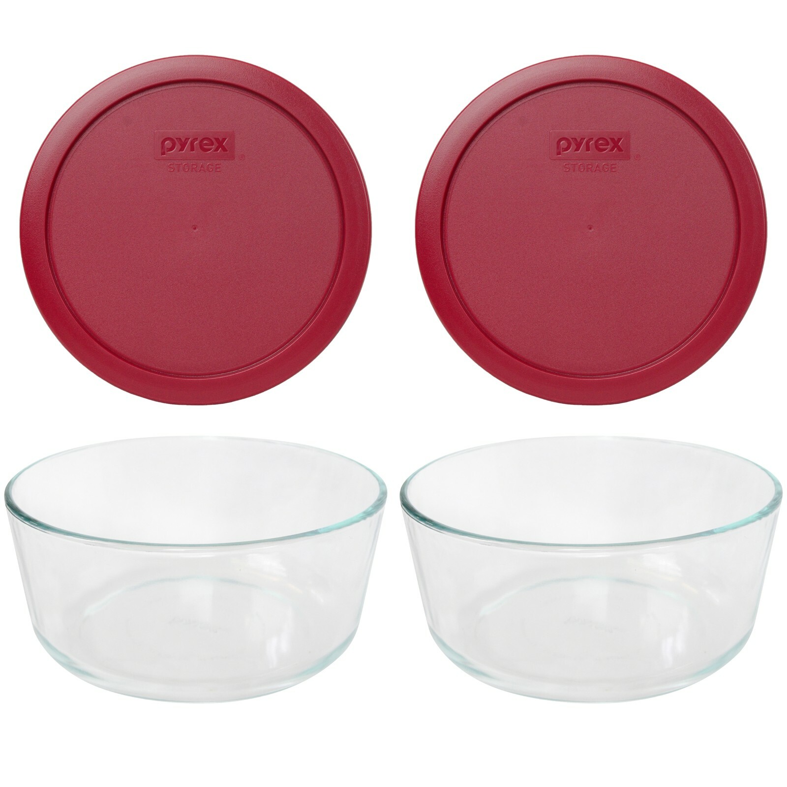 Pyrex 7203 7-Cup Glass Food Storage Bowl w/ 7402-PC Sangria Red Lid (2 ...
