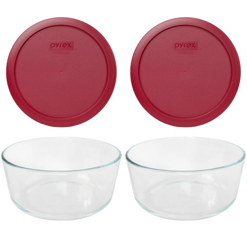 Pyrex 7203 7-Cup Glass Food Storage Bowl w/ 7402-PC Sangria Red Lid (2 ...