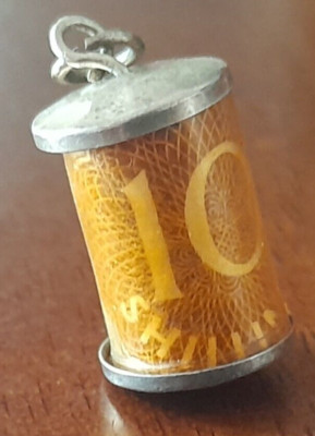 LARGE STERLING SILVER CHARM GENUINE OLD UK 10 SHILLING NOTE.. RARE ...