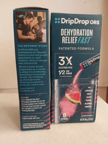 2X - DripDrop Dehydration Relief Electrolyte Watermelon 8 Sticks Exp 08/2026 | eBay