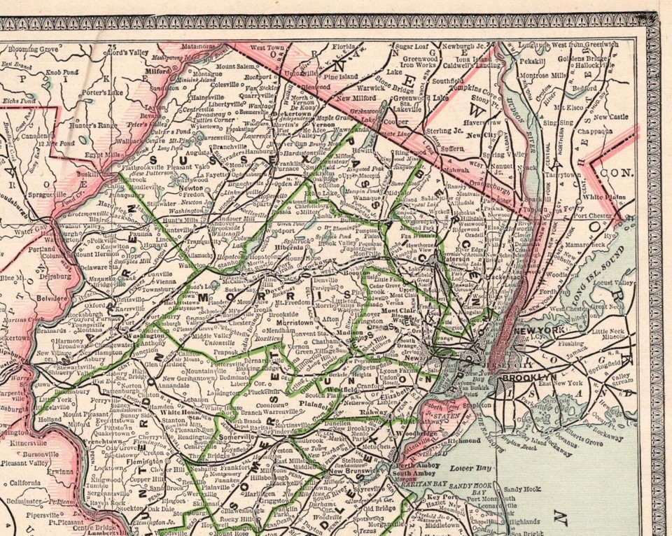 1885 Antique NEW JERSEY State Map George Cram Atlas Map of New Jersey ...