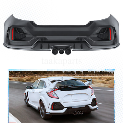 Type R Style Rear Bumper Cover Kit For 2016-2021 Honda Civic Sedan ...