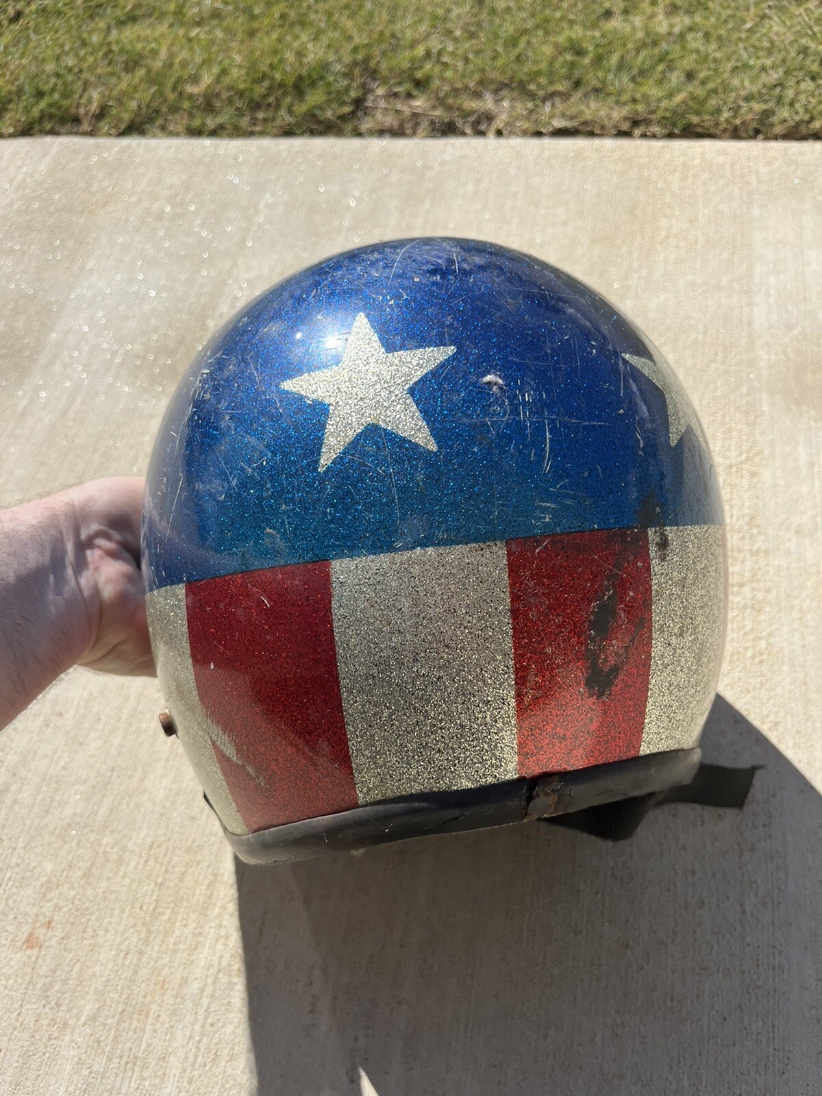 Vtg Stars & Stripes Captain America Motorcycle Metal Flake Helmet Sz S ...