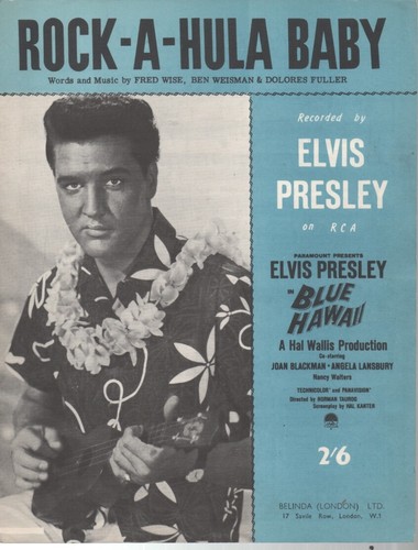 ELVIS PRESLEY Rare 1961 UK Only OOP Rock Sheet Music "Rock A Hula Baby ...