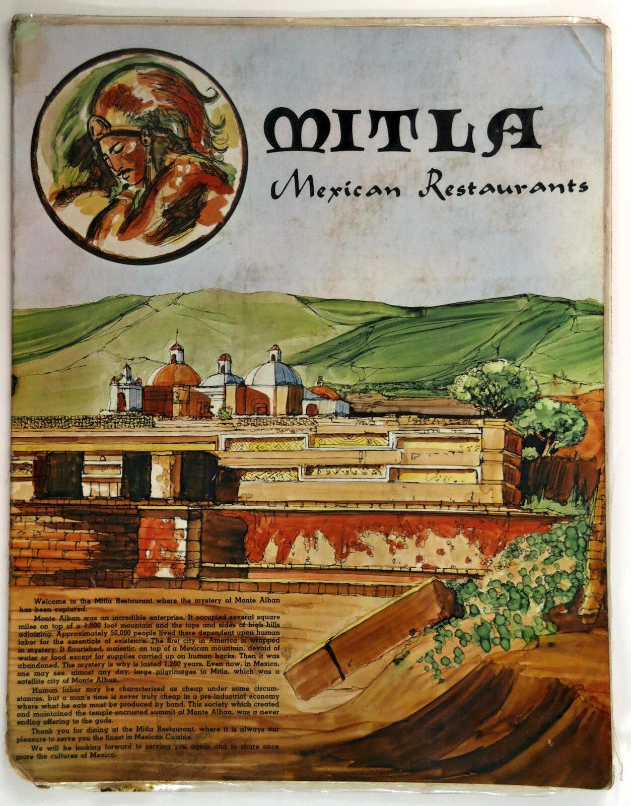 1975 Vintage Menu MITLA Mexican Restaurant Costa Mesa Anaheim Garden ...