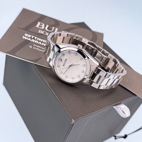 Women's Bulova 96P228 Surveyor Diamond Mother of Pearl Dial Quartz ...