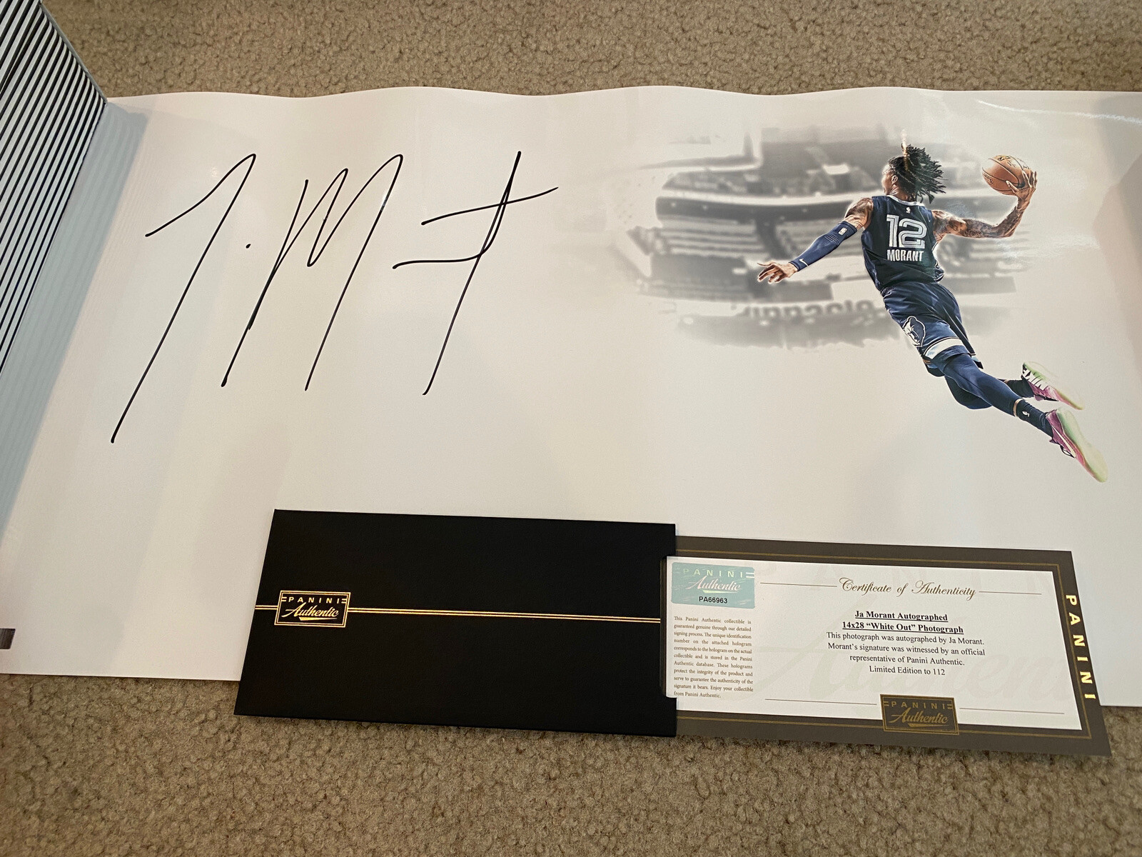JA Morant Signed Autographed 14x28 NBA White Out Photo Panini COA LE ...