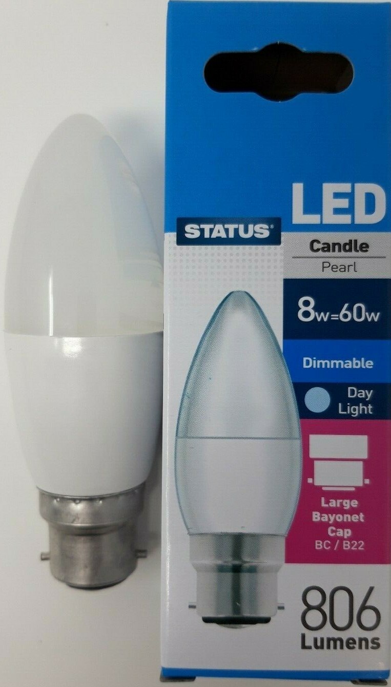 Status 8w=60w Dimmable LED Candle Light Bulbs B22 BC E14 SES Warm/Cool ...