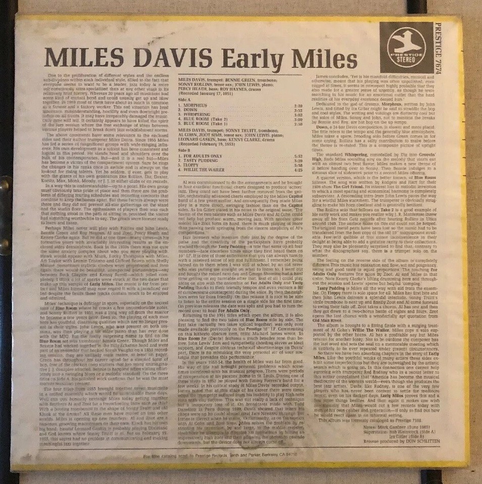 MILES DAVIS - EARLY MILES LP 1969 PRST 7674 REISSUE Excellent LP Shrink ...