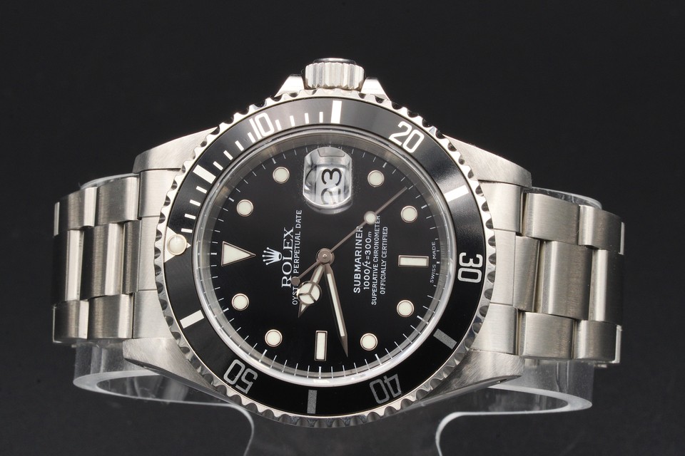 Mens Rolex Submariner Stainless Steel Watch w/ Black Dial & Bezel Date ...