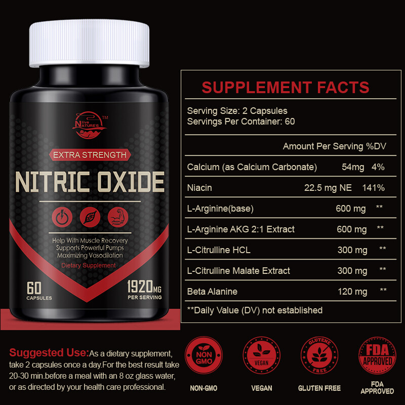Nitric Oxide Booster Capsules - L-Arginine, L-Citrulline 1920mg Muscle ...