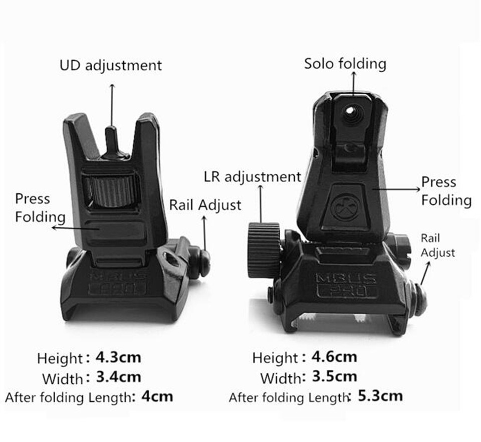Metal Profile Flip-up Backup Sight Folding Sights Front & Rear Set ...