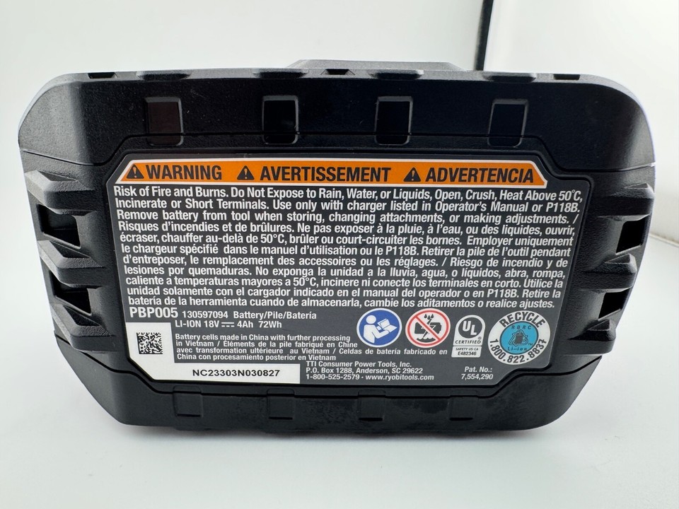 RYOBI [PBP005] GENUINE 18V ONE+ 4.0AH LITHIUM-ION RECHARGEABLE BATTERY ...