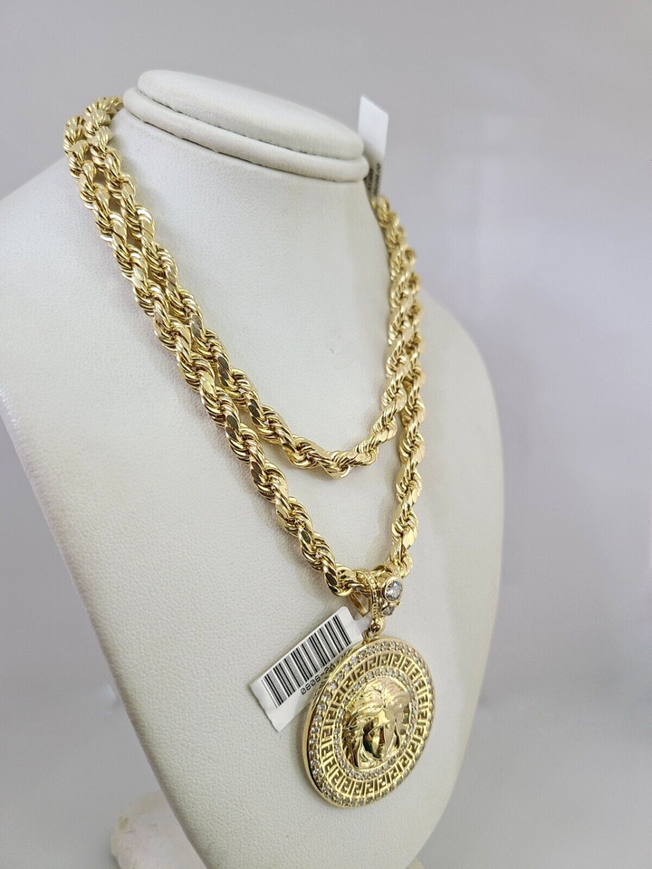 10kt Gold Rope Chain Medusa Head Charm Set 18"-30'' Inch 6mm Necklace ...
