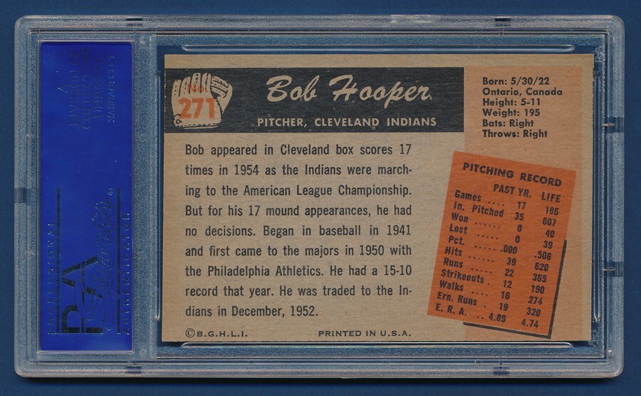 1955 Bowman #271 Bob Hooper PSA 8 (o/c) NM/MT - Cleveland Indians ...
