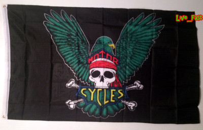 VINTAGE SKULL MOTORCYCLE FLAG TAPESTRY outlaw biker motorcycle club mc ...