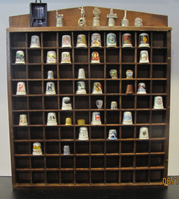 Wooden Display Shelf Holds 100 thimbles with Collection of 43 Vintage ...