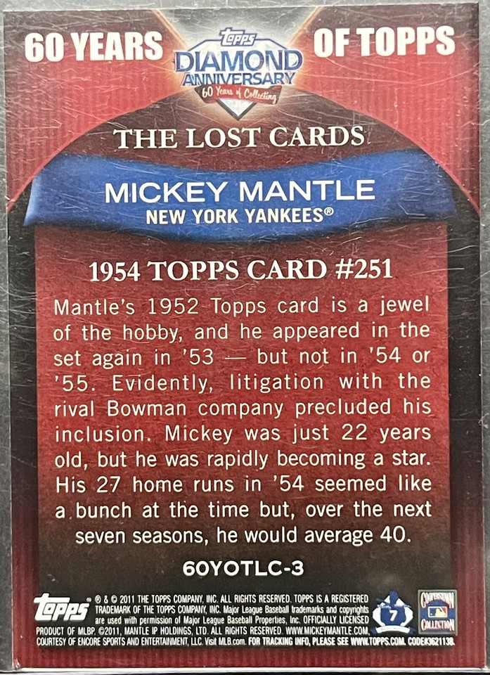 2011 Topps 60 Years Of Topps The Lost Cards "Mickey Mantle" | eBay