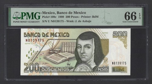 Mexico 200 Pesos 1998 P109c Uncirculated Grade 66 | eBay