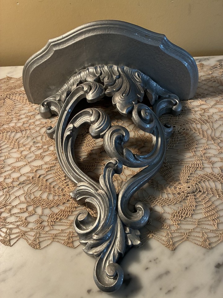 Vintage Syroco Hollywood Regency Silver Wall Shelf w/Plate Grove #3504 ...