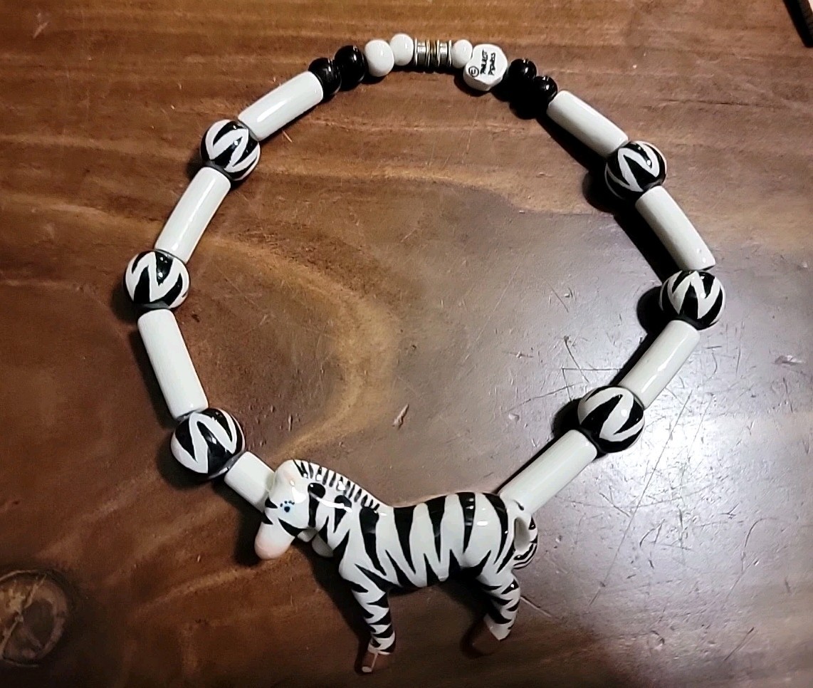 Vintage Parrot Pearls Ceramic Beaded Zebra Necklace Black And White | eBay