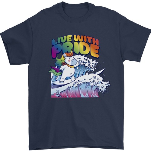 T-Shirt Hommes 100% Coton LGBT Live With Pride Licorne Gay Pride ...