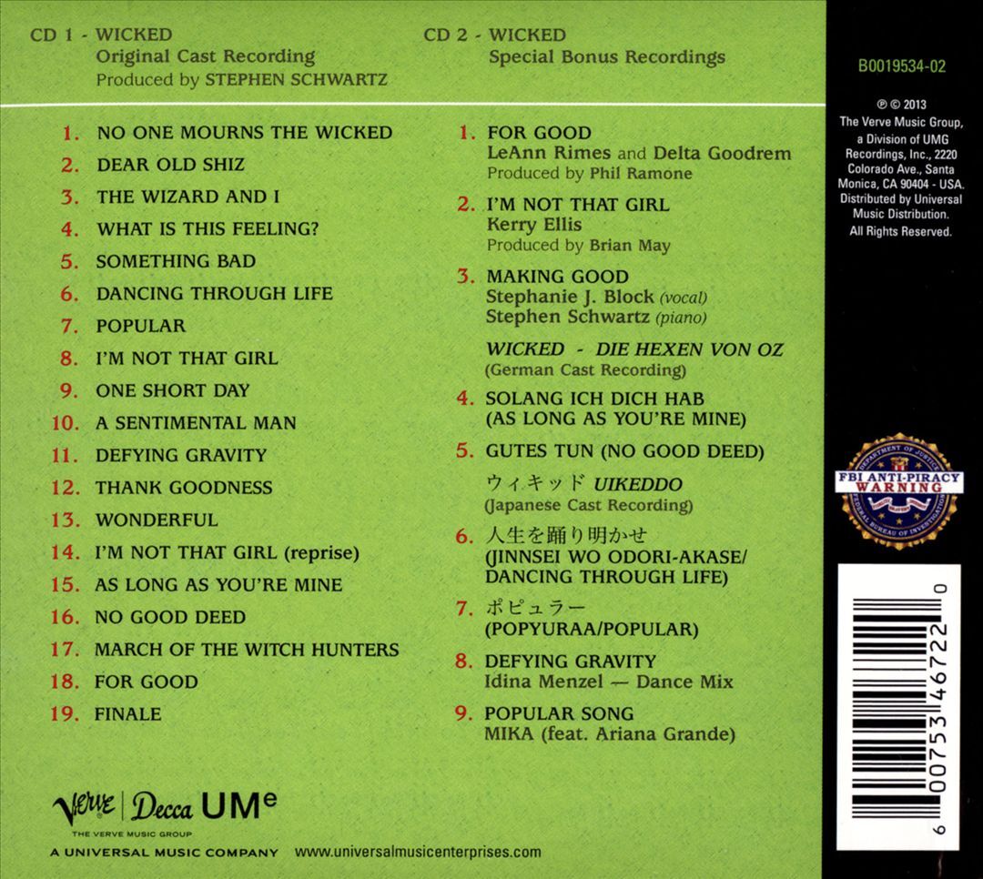 ORIGINAL SOUNDTRACK - WICKED [ORIGINAL BROADWAY CAST RECORDING] [DELUXE ...