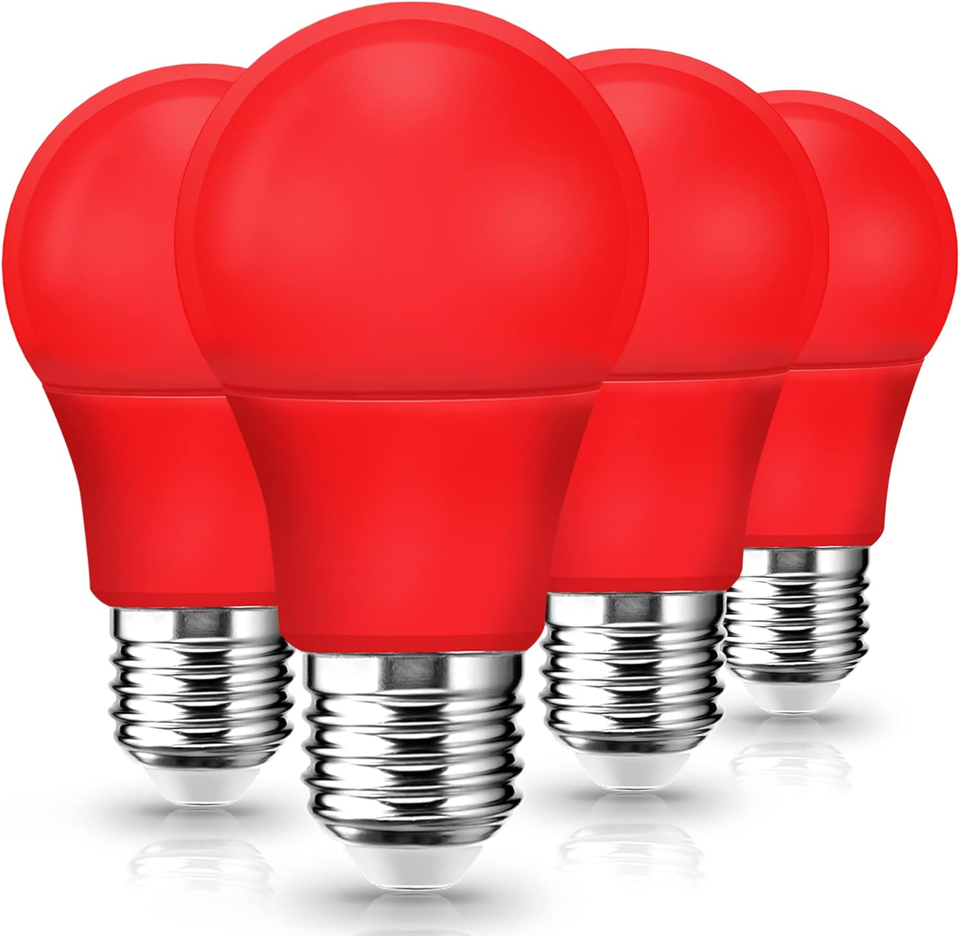 4 Pack Red LED Light Bulbs, A19 9W (60W Equivalent) Colored Party Light ...