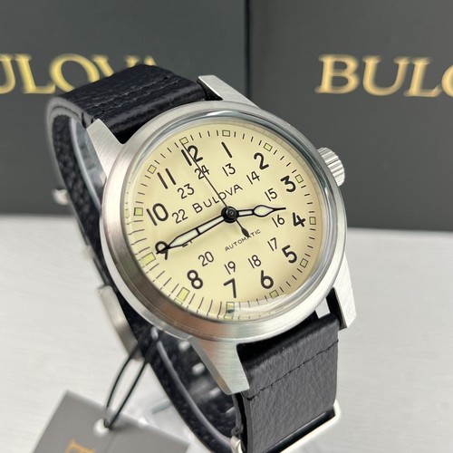 Bulova Hack 96A246 Men's Watch 38MM Ivory Dial Leather Strap Watch ...